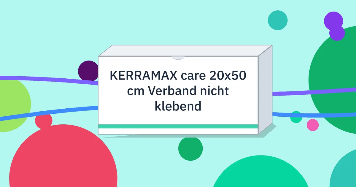 Symbolbild: Packung mit der Aufschrift KERRAMAX care 20x50 cm Verband nicht klebend (PZN 20176445) – Verfügbarkeit und Bezug in Apotheken in Frankfurt am Main