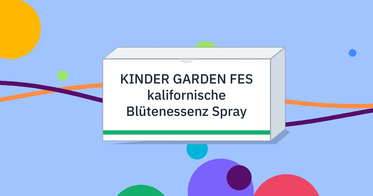 Symbolbild: Packung mit der Aufschrift KINDER GARDEN FES kalifornische Blütenessenz Spray (PZN 09174196) – Verfügbarkeit und Bezug in Apotheken in Frankfurt am Main