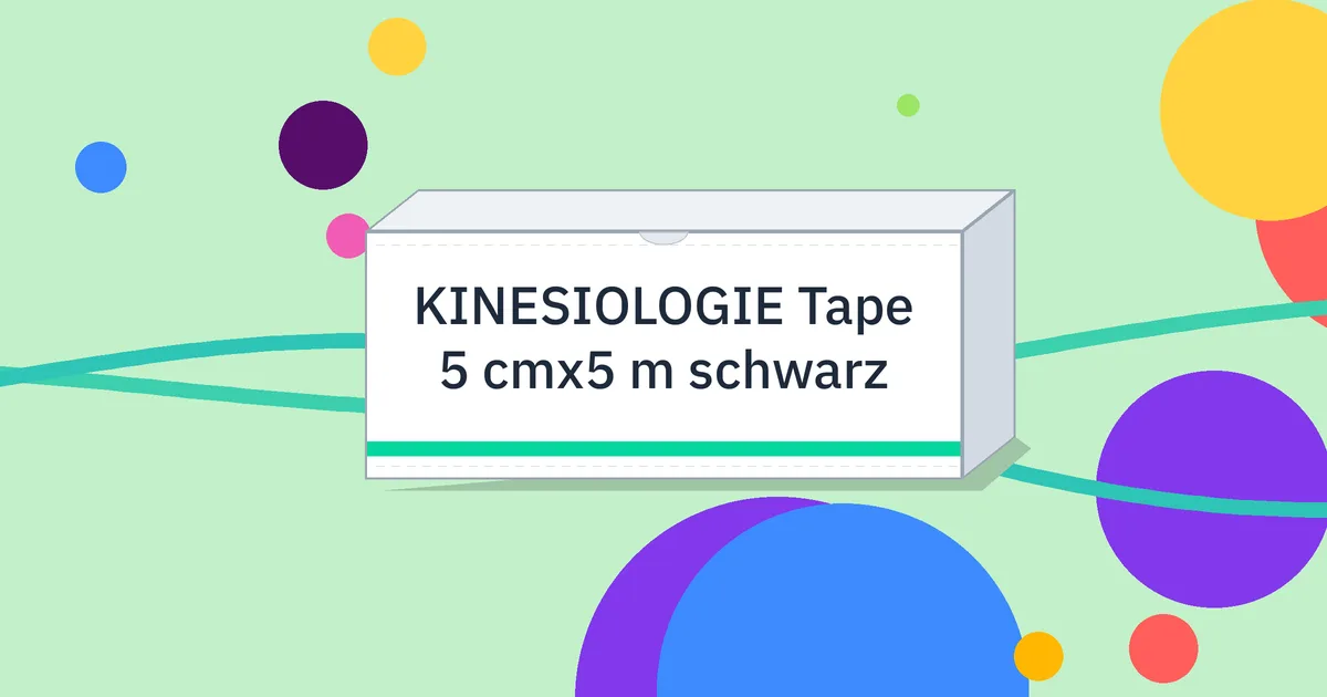 Symbolbild: Packung mit der Aufschrift KINESIOLOGIE Tape 5 cmx5 m schwarz (PZN 10760025) – Verfügbarkeit und Bezug in Apotheken in Frankfurt am Main