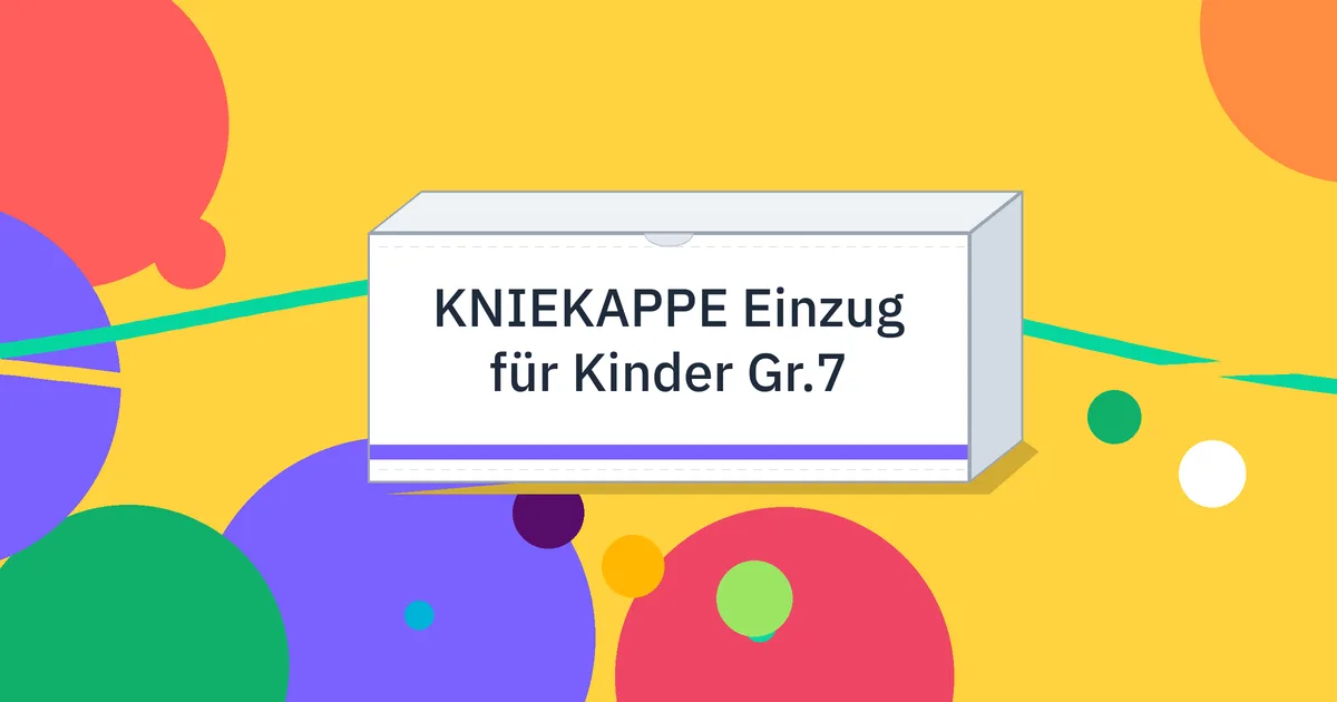 Symbolbild: Packung mit der Aufschrift KNIEKAPPE Einzug für Kinder Gr.7 (PZN 01738676) – Verfügbarkeit und Bezug in Apotheken in Frankfurt am Main