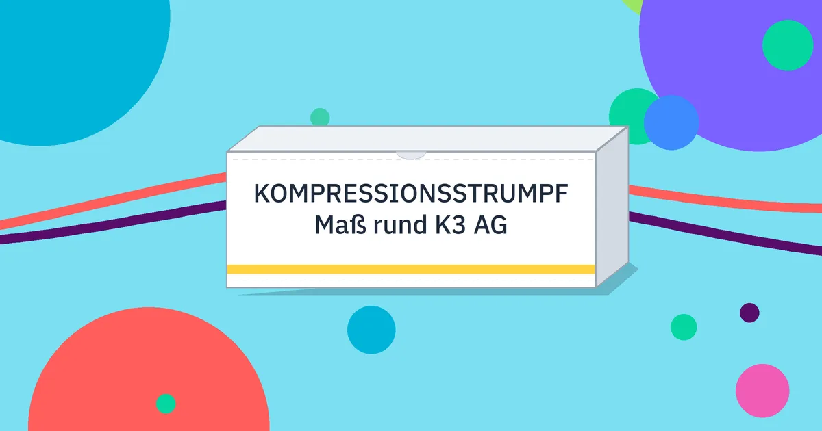 Symbolbild: Packung mit der Aufschrift KOMPRESSIONSSTRUMPF Maß rund K3 AG (PZN 04777487) – Verfügbarkeit und Bezug in Apotheken in Frankfurt am Main