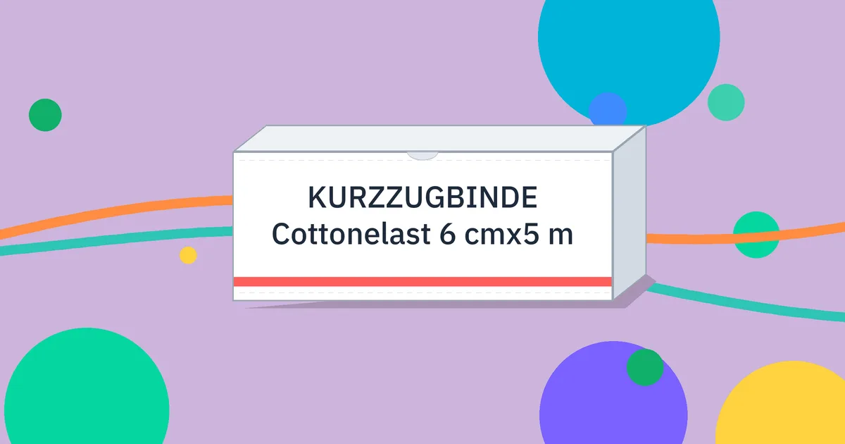 Symbolbild: Packung mit der Aufschrift KURZZUGBINDE Cottonelast 6 cmx5 m (PZN 01356360) – Verfügbarkeit und Bezug in Apotheken in Frankfurt am Main
