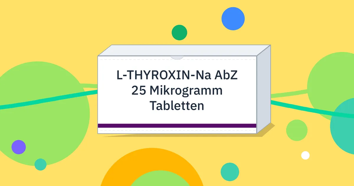 Symbolbild: Packung mit der Aufschrift L-THYROXIN-Na AbZ 25 Mikrogramm Tabletten (PZN 09082293) – Verfügbarkeit und Bezug in Apotheken in Frankfurt am Main