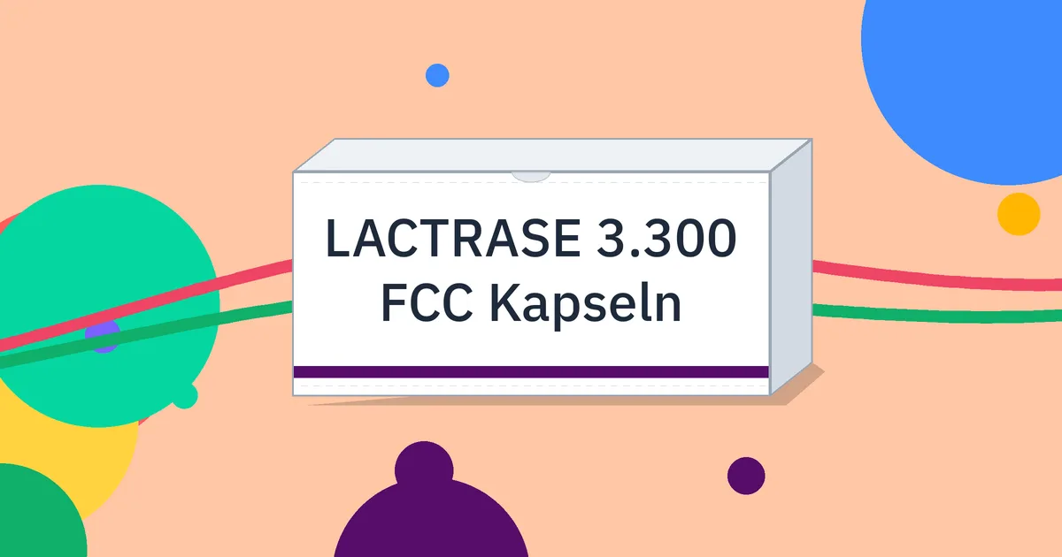 Symbolbild: Packung mit der Aufschrift LACTRASE 3.300 FCC Kapseln (PZN 12412788) – Verfügbarkeit und Bezug in Apotheken in Frankfurt am Main