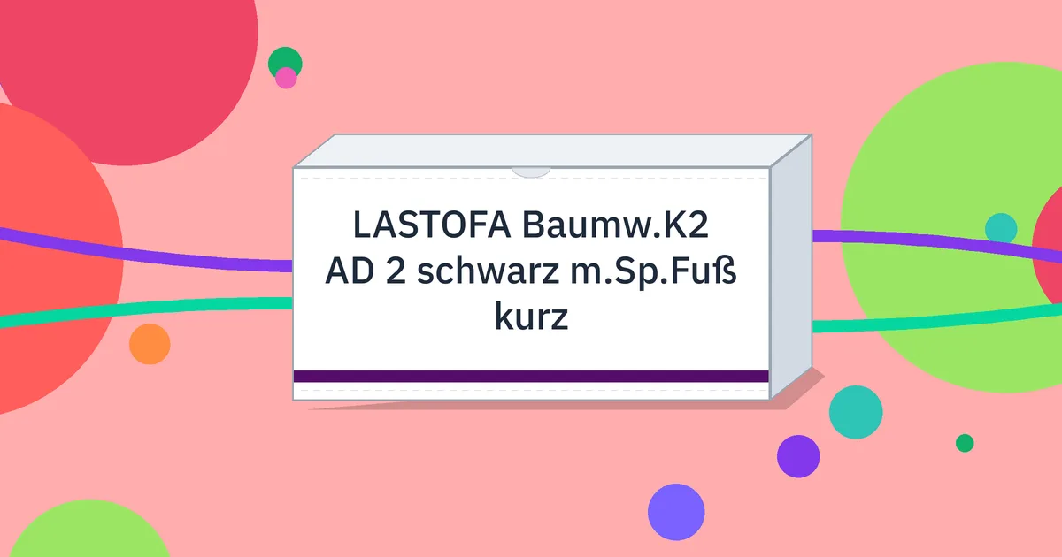 Symbolbild: Packung mit der Aufschrift LASTOFA Baumw.K2 AD 2 schwarz m.Sp.Fuß kurz (PZN 01944134) – Verfügbarkeit und Bezug in Apotheken in Frankfurt am Main
