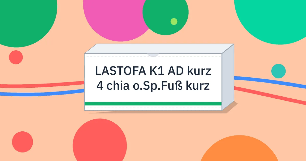 Symbolbild: Packung mit der Aufschrift LASTOFA K1 AD kurz 4 chia o.Sp.Fuß kurz (PZN 13787326) – Verfügbarkeit und Bezug in Apotheken in Frankfurt am Main