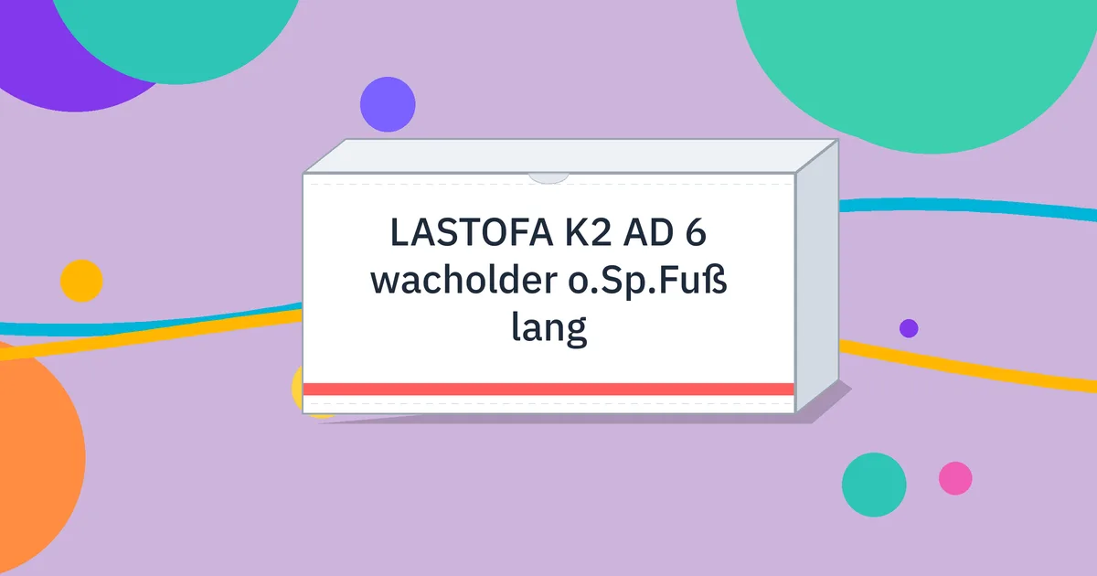 Symbolbild: Packung mit der Aufschrift LASTOFA K2 AD 6 wacholder o.Sp.Fuß lang (PZN 14147600) – Verfügbarkeit und Bezug in Apotheken in Frankfurt am Main