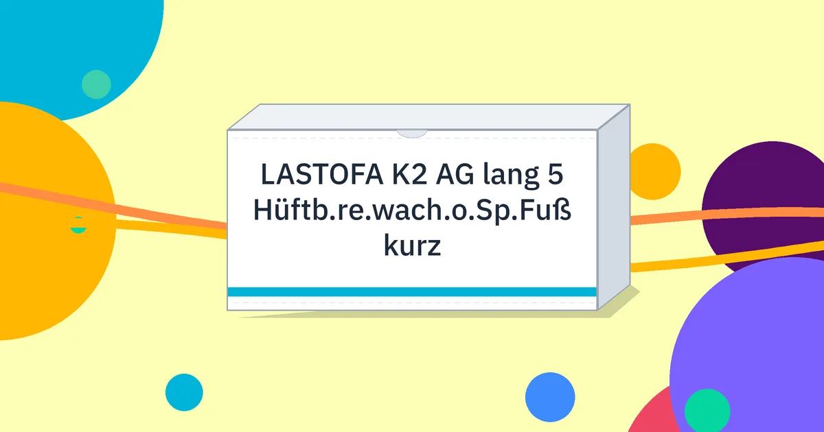 Symbolbild: Packung mit der Aufschrift LASTOFA K2 AG lang 5 Hüftb.re.wach.o.Sp.Fuß kurz (PZN 13811958) – Verfügbarkeit und Bezug in Apotheken in Frankfurt am Main