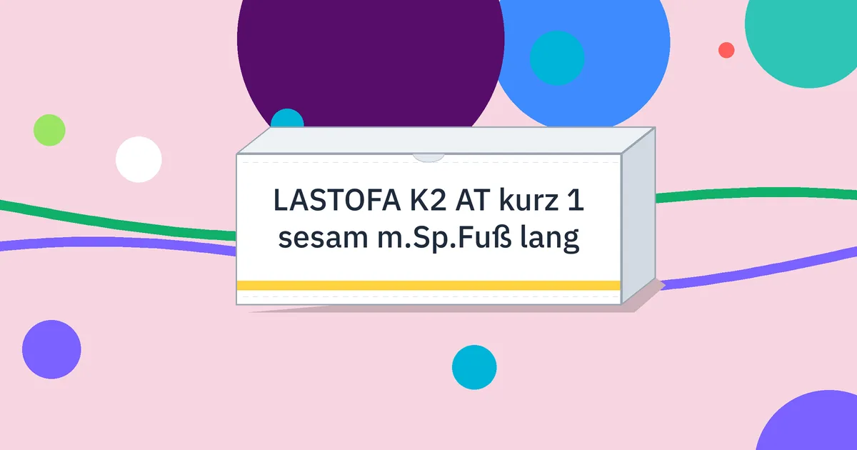 Symbolbild: Packung mit der Aufschrift LASTOFA K2 AT kurz 1 sesam m.Sp.Fuß lang (PZN 13808399) – Verfügbarkeit und Bezug in Apotheken in Frankfurt am Main