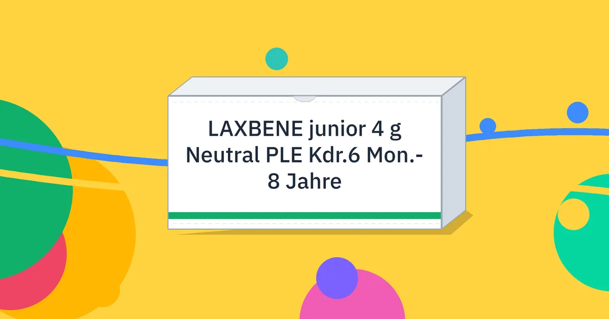 Symbolbild: Packung mit der Aufschrift LAXBENE junior 4 g Neutral PLE Kdr.6 Mon.-8 Jahre (PZN 16820998) – Verfügbarkeit und Bezug in Apotheken in Frankfurt am Main