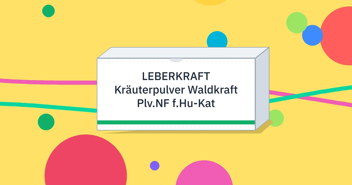 Symbolbild: Packung mit der Aufschrift LEBERKRAFT Kräuterpulver Waldkraft Plv.NF f.Hu-Kat (PZN 20651544) – Verfügbarkeit und Bezug in Apotheken in Frankfurt am Main