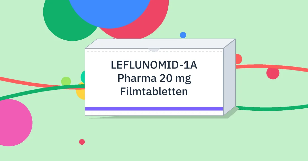 Symbolbild: Packung mit der Aufschrift LEFLUNOMID-1A Pharma 20 mg Filmtabletten (PZN 08457182) – Verfügbarkeit und Bezug in Apotheken in Frankfurt am Main