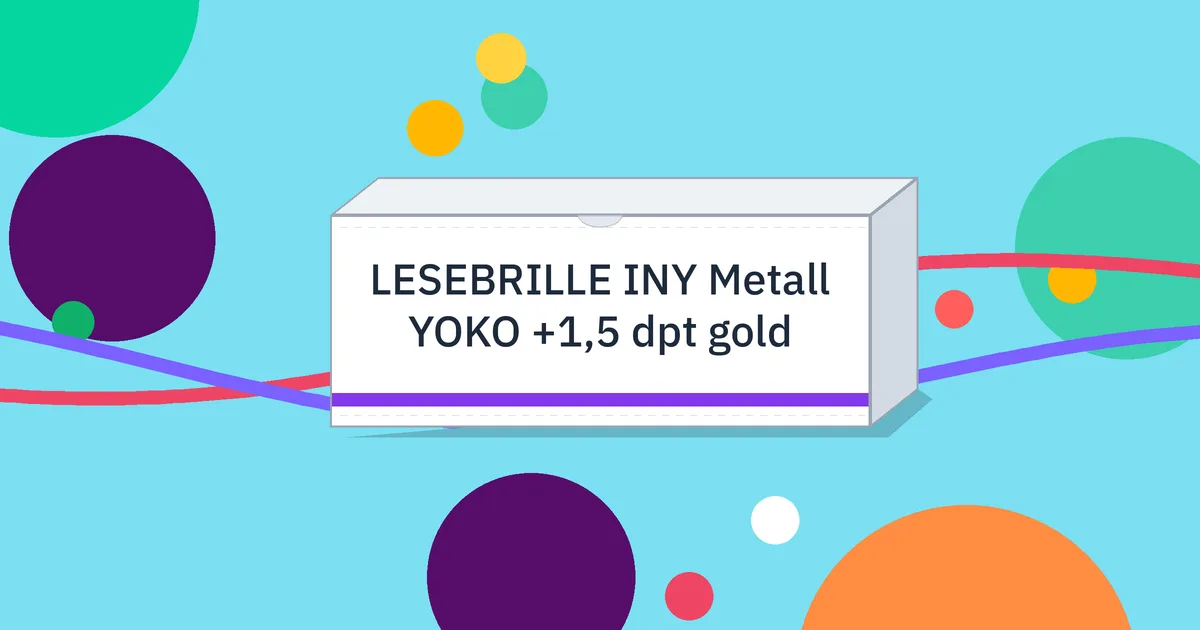 Symbolbild: Packung mit der Aufschrift LESEBRILLE INY Metall YOKO +1,5 dpt gold (PZN 19928147) – Verfügbarkeit und Bezug in Apotheken in Frankfurt am Main