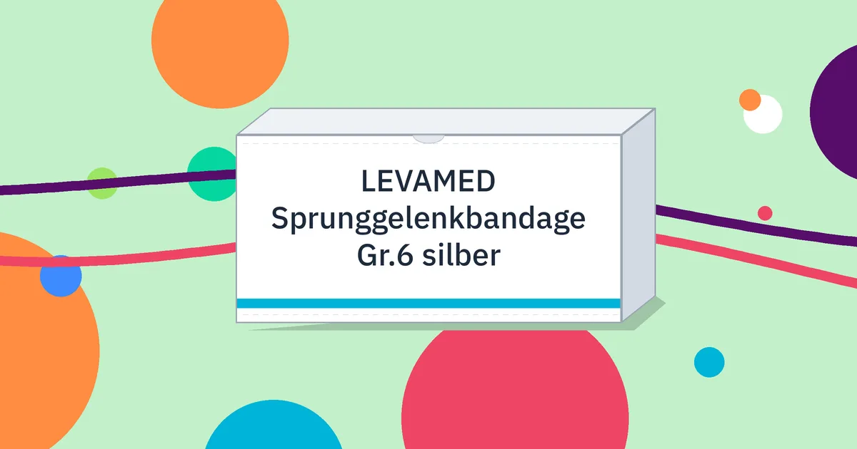 Symbolbild: Packung mit der Aufschrift LEVAMED Sprunggelenkbandage Gr.6 silber (PZN 18218900) – Verfügbarkeit und Bezug in Apotheken in Frankfurt am Main