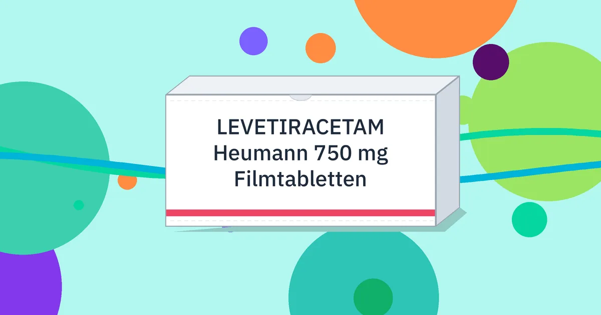 Symbolbild: Packung mit der Aufschrift LEVETIRACETAM Heumann 750 mg Filmtabletten (PZN 16138628) – Verfügbarkeit und Bezug in Apotheken in Frankfurt am Main