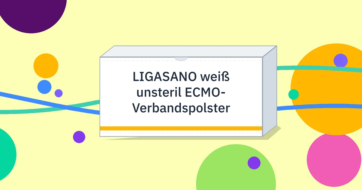 Symbolbild: Packung mit der Aufschrift LIGASANO weiß unsteril ECMO-Verbandspolster (PZN 20053760) – Verfügbarkeit und Bezug in Apotheken in Frankfurt am Main