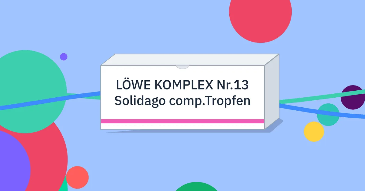 Symbolbild: Packung mit der Aufschrift LÖWE KOMPLEX Nr.13 Solidago comp.Tropfen (PZN 05378619) – Verfügbarkeit und Bezug in Apotheken in Frankfurt am Main