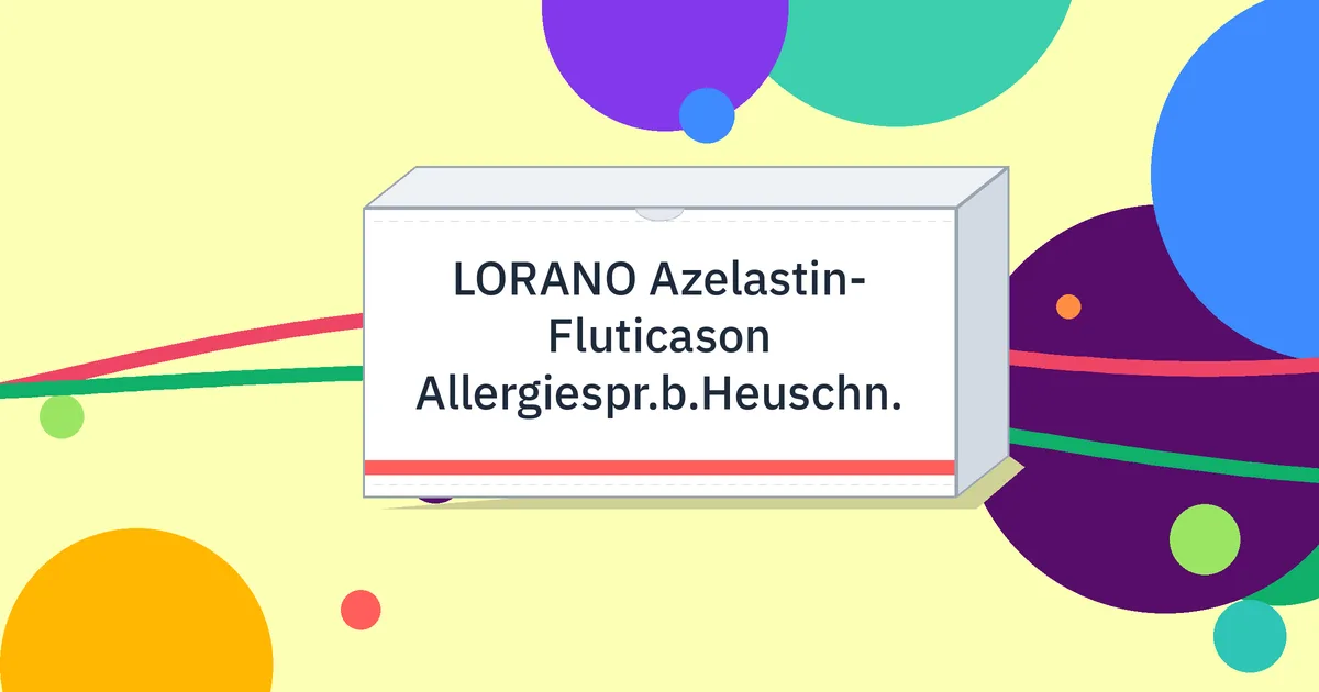 Symbolbild: Packung mit der Aufschrift LORANO Azelastin-Fluticason Allergiespr.b.Heuschn. (PZN 19492023) – Verfügbarkeit und Bezug in Apotheken in Frankfurt am Main