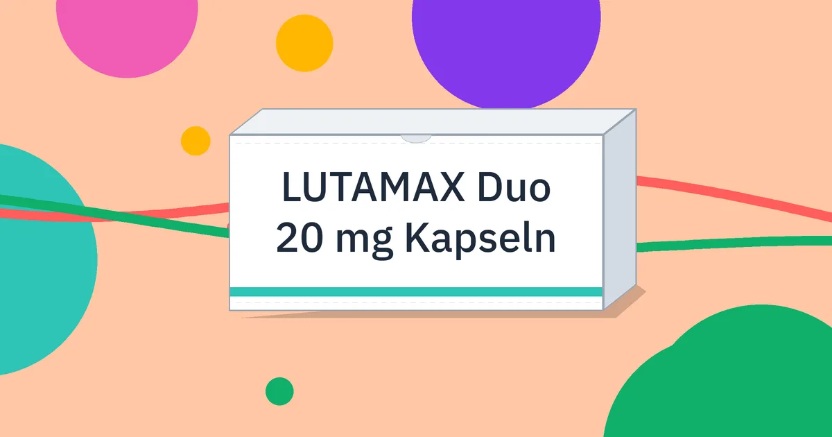 Symbolbild: Packung mit der Aufschrift LUTAMAX Duo 20 mg Kapseln (PZN 06564241) – Verfügbarkeit und Bezug in Apotheken in Frankfurt am Main