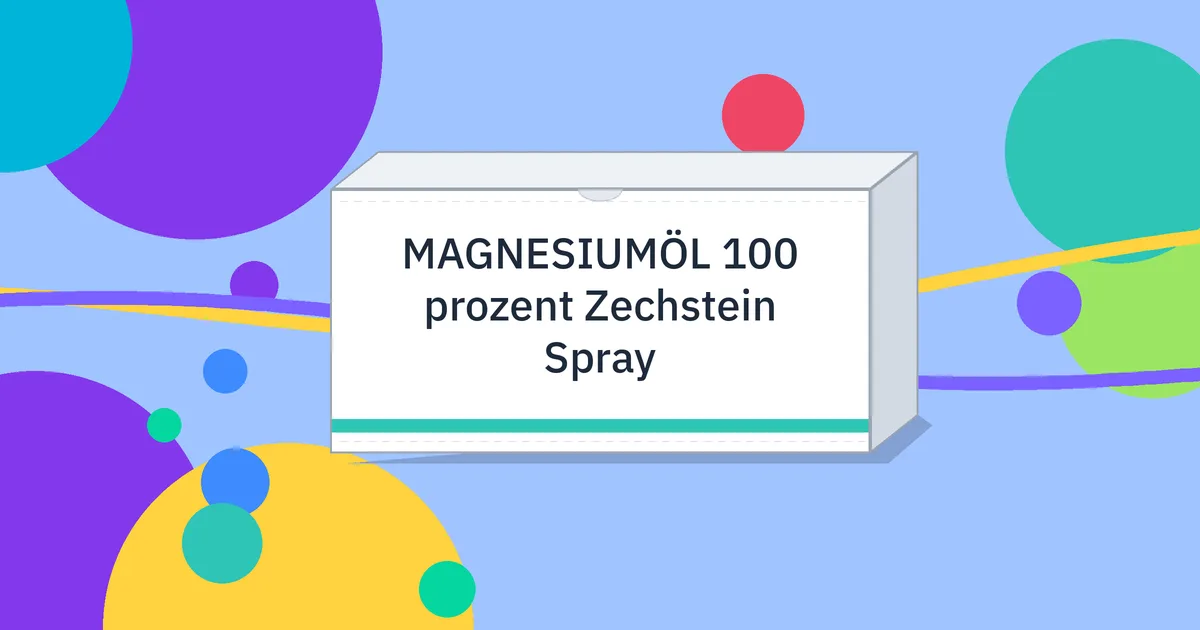 Symbolbild: Packung mit der Aufschrift MAGNESIUMÖL 100 prozent Zechstein Spray (PZN 19206566) – Verfügbarkeit und Bezug in Apotheken in Frankfurt am Main