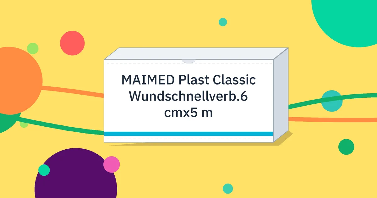 Symbolbild: Packung mit der Aufschrift MAIMED Plast Classic Wundschnellverb.6 cmx5 m (PZN 18037877) – Verfügbarkeit und Bezug in Apotheken in Frankfurt am Main