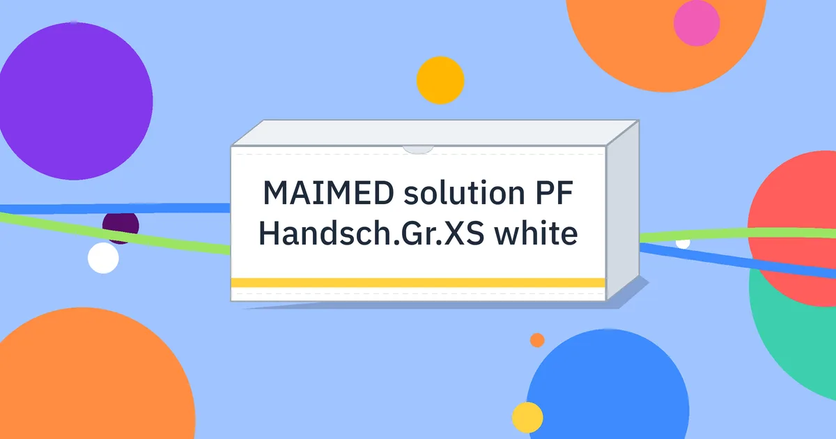 Symbolbild: Packung mit der Aufschrift MAIMED solution PF Handsch.Gr.XS white (PZN 07764924) – Verfügbarkeit und Bezug in Apotheken in Frankfurt am Main
