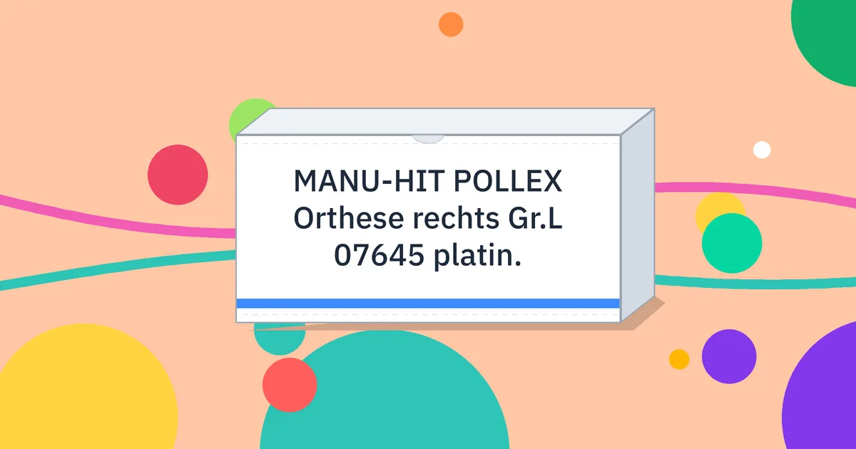 Symbolbild: Packung mit der Aufschrift MANU-HIT POLLEX Orthese rechts Gr.L 07645 platin. (PZN 03258710) – Verfügbarkeit und Bezug in Apotheken in Frankfurt am Main