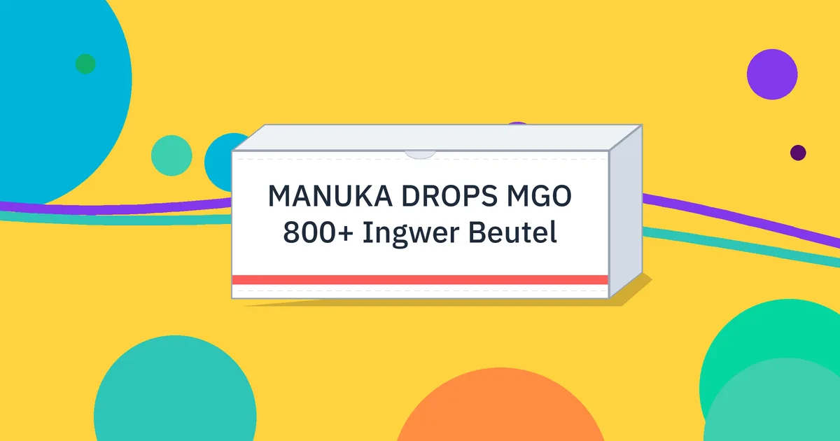 Symbolbild: Packung mit der Aufschrift MANUKA DROPS MGO 800+ Ingwer Beutel (PZN 19375317) – Verfügbarkeit und Bezug in Apotheken in Frankfurt am Main