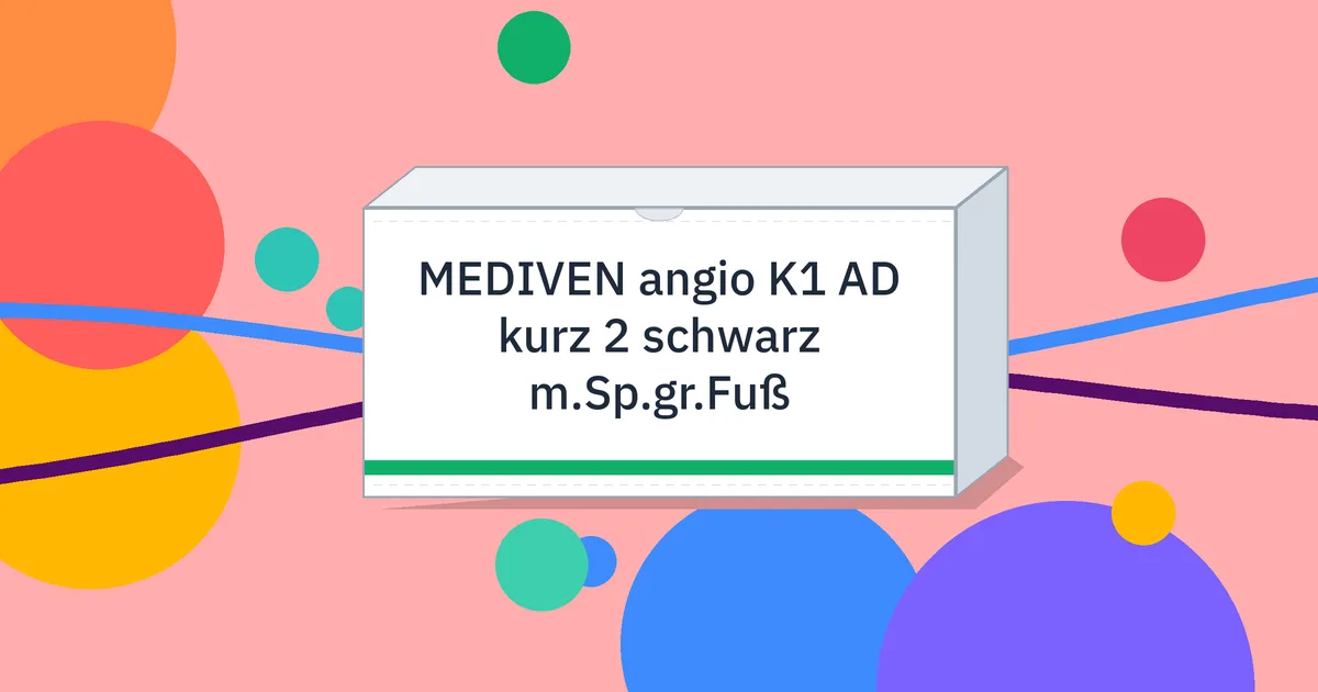 Symbolbild: Packung mit der Aufschrift MEDIVEN angio K1 AD kurz 2 schwarz m.Sp.gr.Fuß (PZN 17210517) – Verfügbarkeit und Bezug in Apotheken in Frankfurt am Main