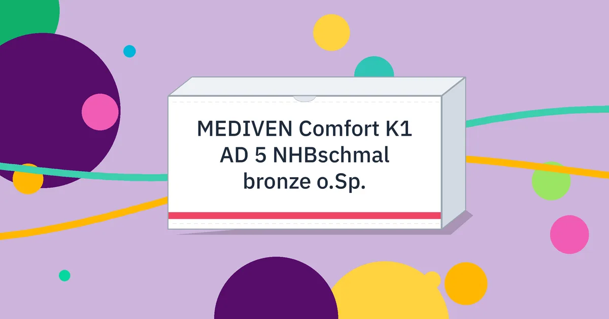 Symbolbild: Packung mit der Aufschrift MEDIVEN Comfort K1 AD 5 NHBschmal bronze o.Sp. (PZN 14561676) – Verfügbarkeit und Bezug in Apotheken in Frankfurt am Main