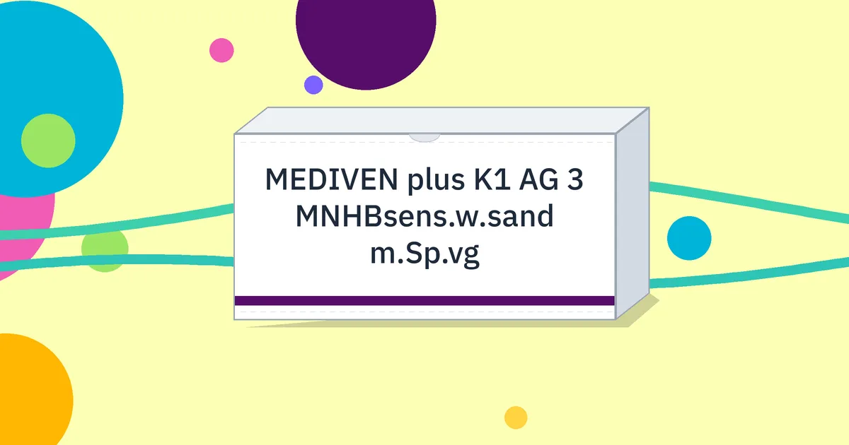 Symbolbild: Packung mit der Aufschrift MEDIVEN plus K1 AG 3 MNHBsens.w.sand m.Sp.vg (PZN 18941453) – Verfügbarkeit und Bezug in Apotheken in Frankfurt am Main