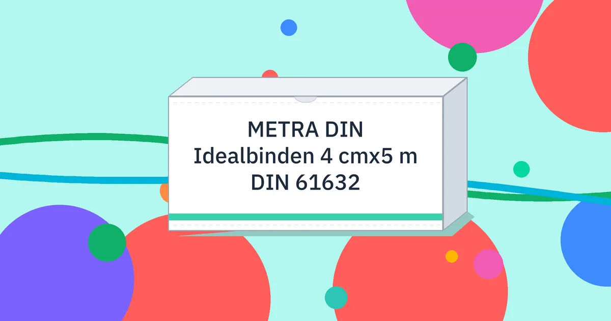 Symbolbild: Packung mit der Aufschrift METRA DIN Idealbinden 4 cmx5 m DIN 61632 (PZN 19280108) – Verfügbarkeit und Bezug in Apotheken in Frankfurt am Main