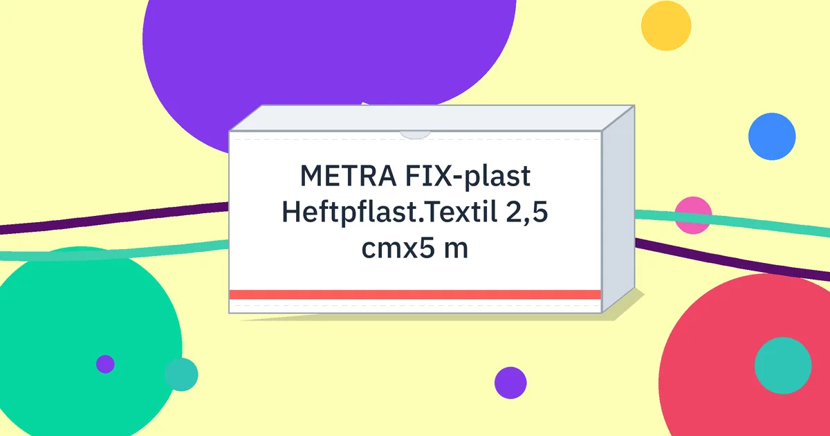 Symbolbild: Packung mit der Aufschrift METRA FIX-plast Heftpflast.Textil 2,5 cmx5 m (PZN 07771835) – Verfügbarkeit und Bezug in Apotheken in Frankfurt am Main