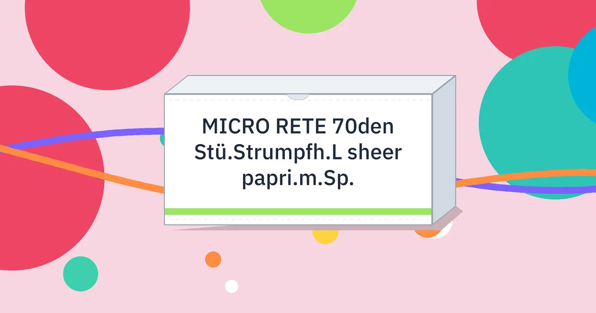 Symbolbild: Packung mit der Aufschrift MICRO RETE 70den Stü.Strumpfh.L sheer papri.m.Sp. (PZN 06450483) – Verfügbarkeit und Bezug in Apotheken in Frankfurt am Main