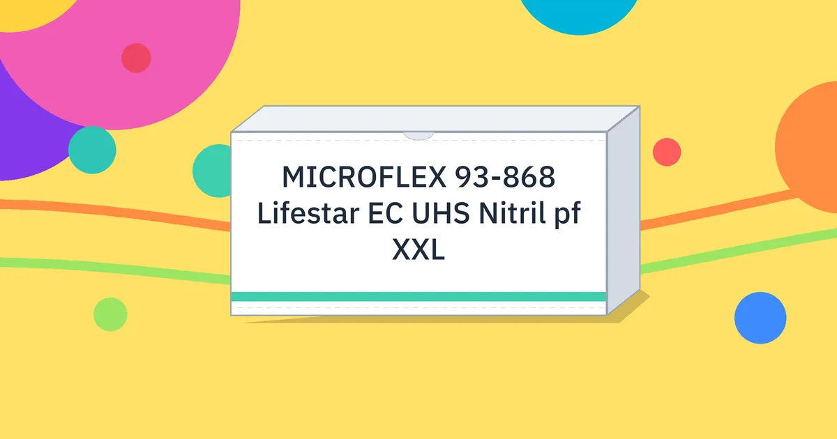 Symbolbild: Packung mit der Aufschrift MICROFLEX 93-868 Lifestar EC UHS Nitril pf XXL (PZN 18394933) – Verfügbarkeit und Bezug in Apotheken in Frankfurt am Main