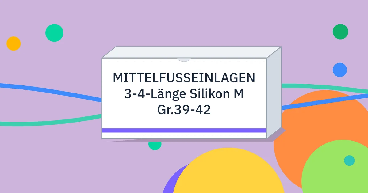 Symbolbild: Packung mit der Aufschrift MITTELFUSSEINLAGEN 3-4-Länge Silikon M Gr.39-42 (PZN 19072893) – Verfügbarkeit und Bezug in Apotheken in Frankfurt am Main