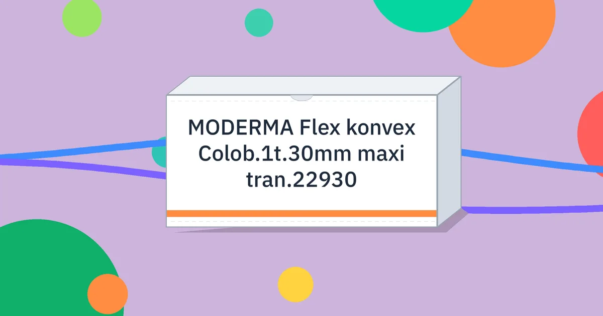 Symbolbild: Packung mit der Aufschrift MODERMA Flex konvex Colob.1t.30mm maxi tran.22930 (PZN 04194797) – Verfügbarkeit und Bezug in Apotheken in Frankfurt am Main