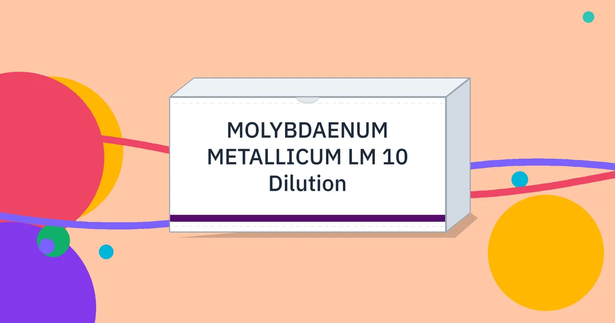 Symbolbild: Packung mit der Aufschrift MOLYBDAENUM METALLICUM LM 10 Dilution (PZN 13609777) – Verfügbarkeit und Bezug in Apotheken in Frankfurt am Main
