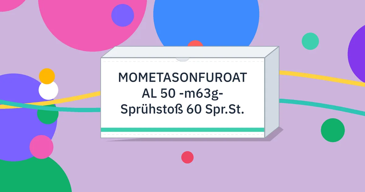 Symbolbild: Packung mit der Aufschrift MOMETASONFUROAT AL 50 -m63g-Sprühstoß 60 Spr.St. (PZN 10744960) – Verfügbarkeit und Bezug in Apotheken in Frankfurt am Main