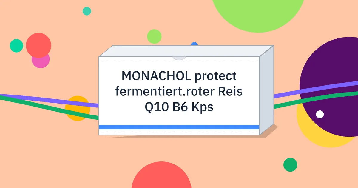 Symbolbild: Packung mit der Aufschrift MONACHOL protect fermentiert.roter Reis Q10 B6 Kps (PZN 19519905) – Verfügbarkeit und Bezug in Apotheken in Frankfurt am Main