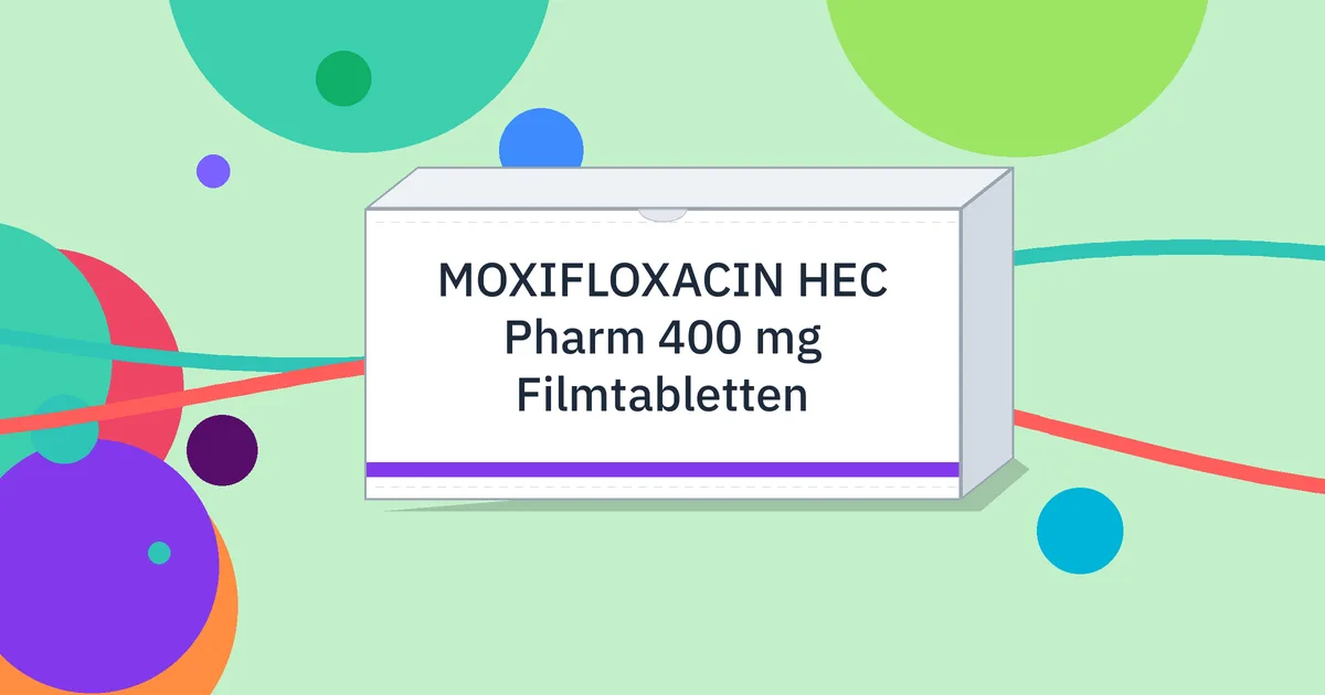 Symbolbild: Packung mit der Aufschrift MOXIFLOXACIN HEC Pharm 400 mg Filmtabletten (PZN 11857583) – Verfügbarkeit und Bezug in Apotheken in Frankfurt am Main