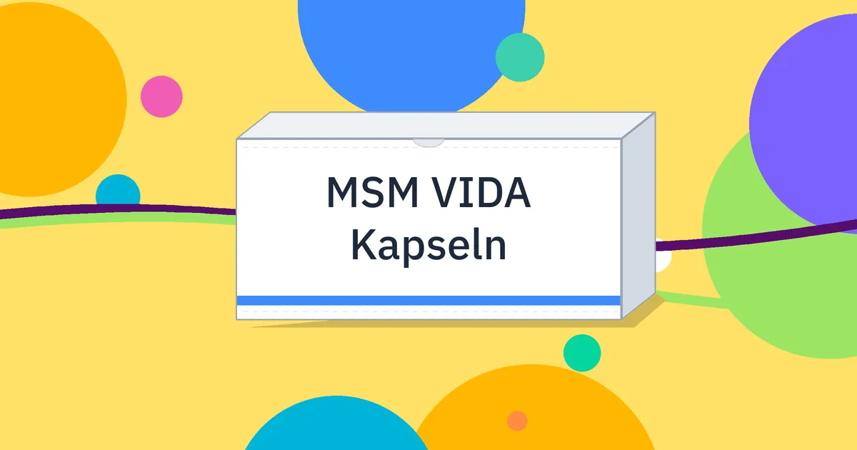 Symbolbild: Packung mit der Aufschrift MSM VIDA Kapseln (PZN 14293187) – Verfügbarkeit und Bezug in Apotheken in Frankfurt am Main