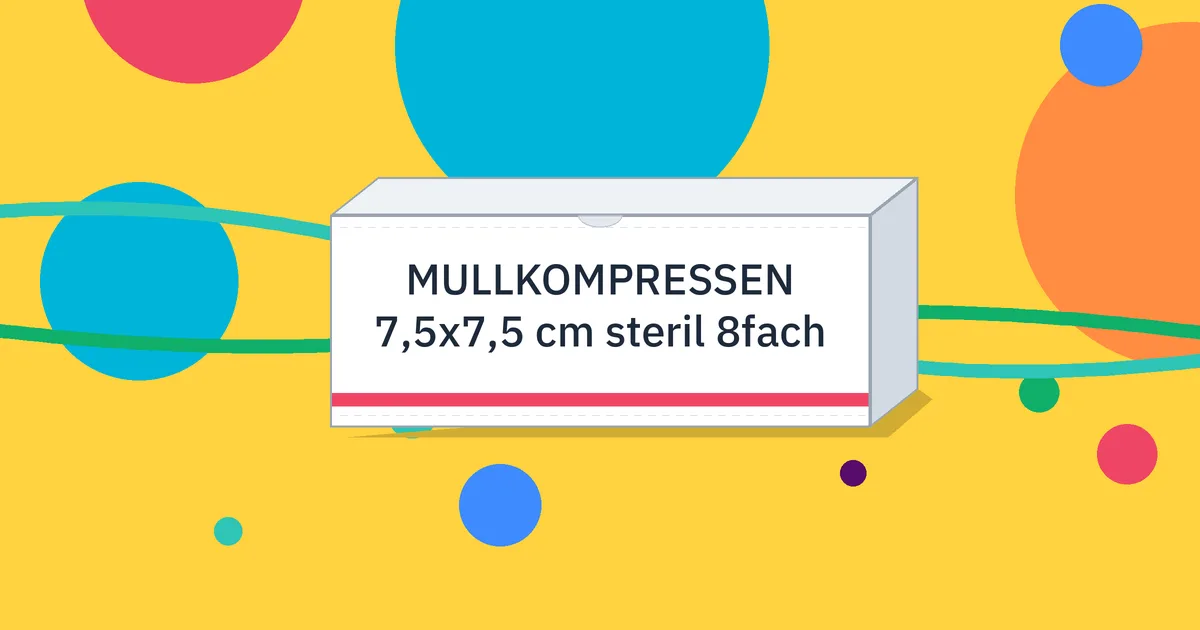 Symbolbild: Packung mit der Aufschrift MULLKOMPRESSEN 7,5x7,5 cm steril 8fach (PZN 04676823) – Verfügbarkeit und Bezug in Apotheken in Frankfurt am Main