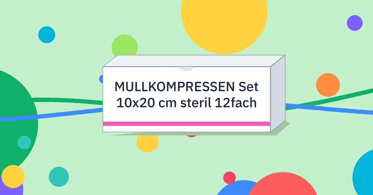 Symbolbild: Packung mit der Aufschrift MULLKOMPRESSEN Set 10x20 cm steril 12fach (PZN 09945877) – Verfügbarkeit und Bezug in Apotheken in Frankfurt am Main