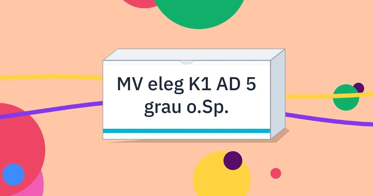 Symbolbild: Packung mit der Aufschrift MV eleg K1 AD 5 grau o.Sp. (PZN 18916403) – Verfügbarkeit und Bezug in Apotheken in Frankfurt am Main