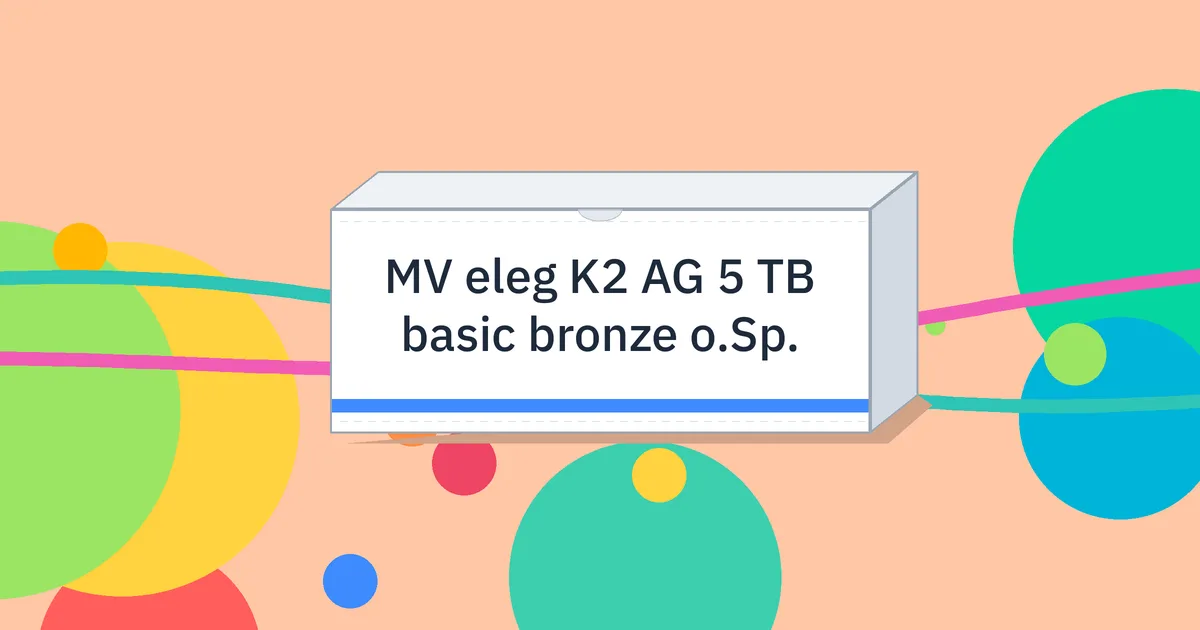 Symbolbild: Packung mit der Aufschrift MV eleg K2 AG 5 TB basic bronze o.Sp. (PZN 14720057) – Verfügbarkeit und Bezug in Apotheken in Frankfurt am Main