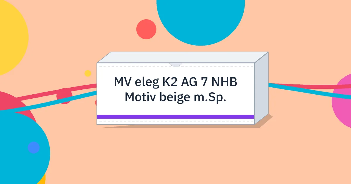Symbolbild: Packung mit der Aufschrift MV eleg K2 AG 7 NHB Motiv beige m.Sp. (PZN 15722650) – Verfügbarkeit und Bezug in Apotheken in Frankfurt am Main
