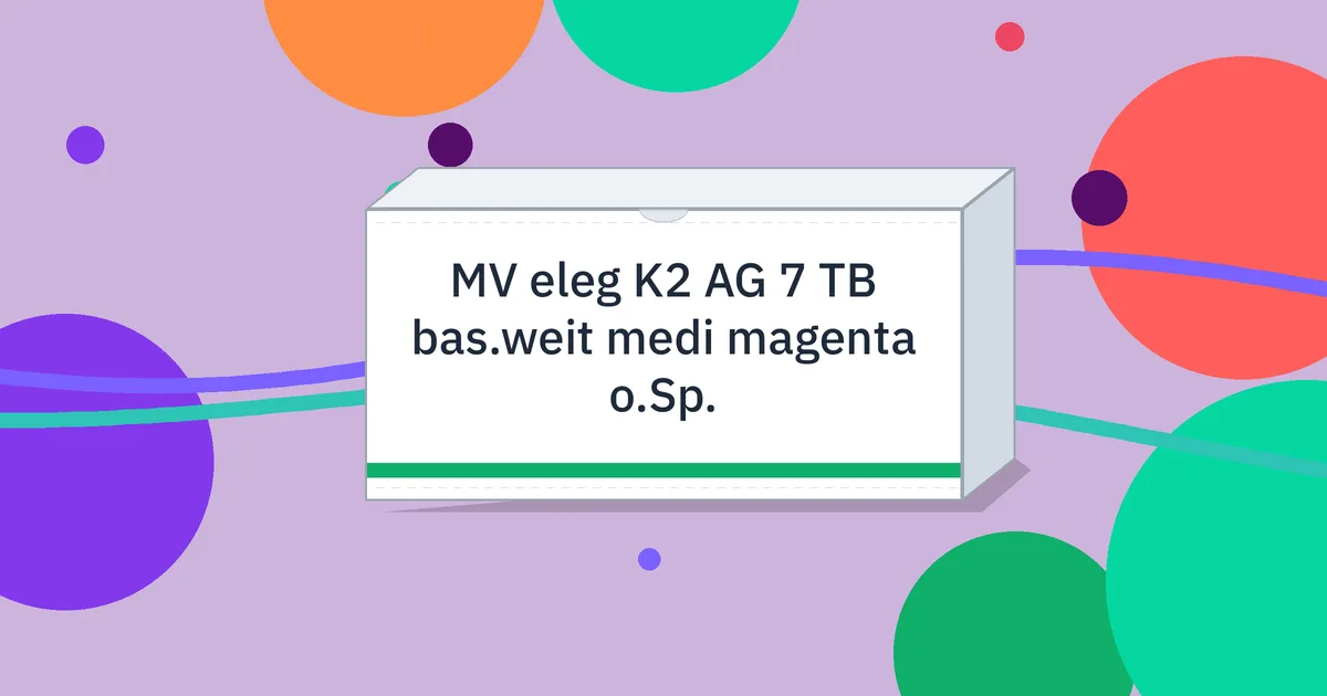Symbolbild: Packung mit der Aufschrift MV eleg K2 AG 7 TB bas.weit medi magenta o.Sp. (PZN 15283328) – Verfügbarkeit und Bezug in Apotheken in Frankfurt am Main