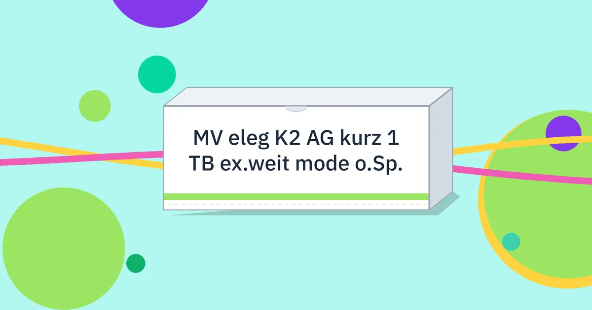 Symbolbild: Packung mit der Aufschrift MV eleg K2 AG kurz 1 TB ex.weit mode o.Sp. (PZN 09880273) – Verfügbarkeit und Bezug in Apotheken in Frankfurt am Main