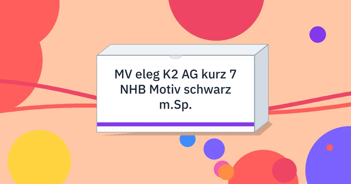 Symbolbild: Packung mit der Aufschrift MV eleg K2 AG kurz 7 NHB Motiv schwarz m.Sp. (PZN 15709129) – Verfügbarkeit und Bezug in Apotheken in Frankfurt am Main
